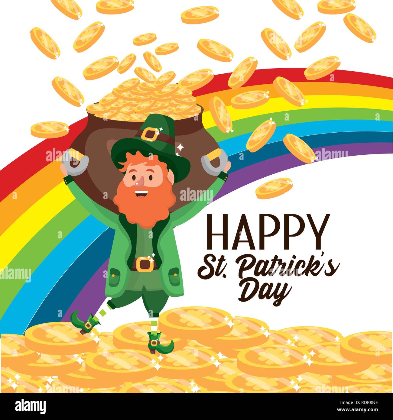 st patrick man in the gold coins and rainbow Stock Vector Image & Art ...