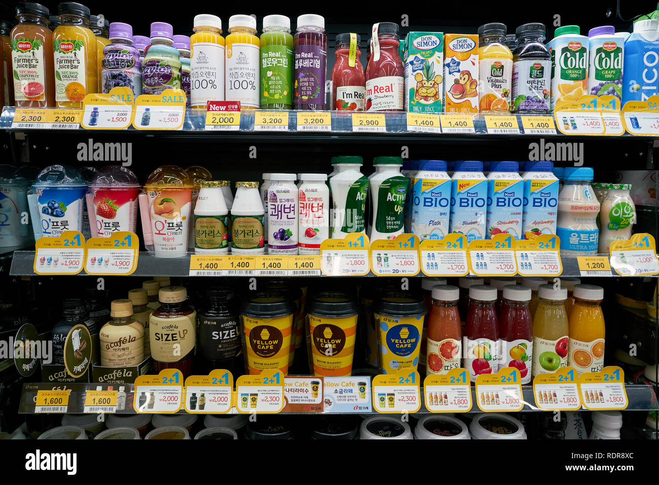 SEOUL, SOUTH KOREA - CIRCA MAY, 2017: goods on display at a convenience ...
