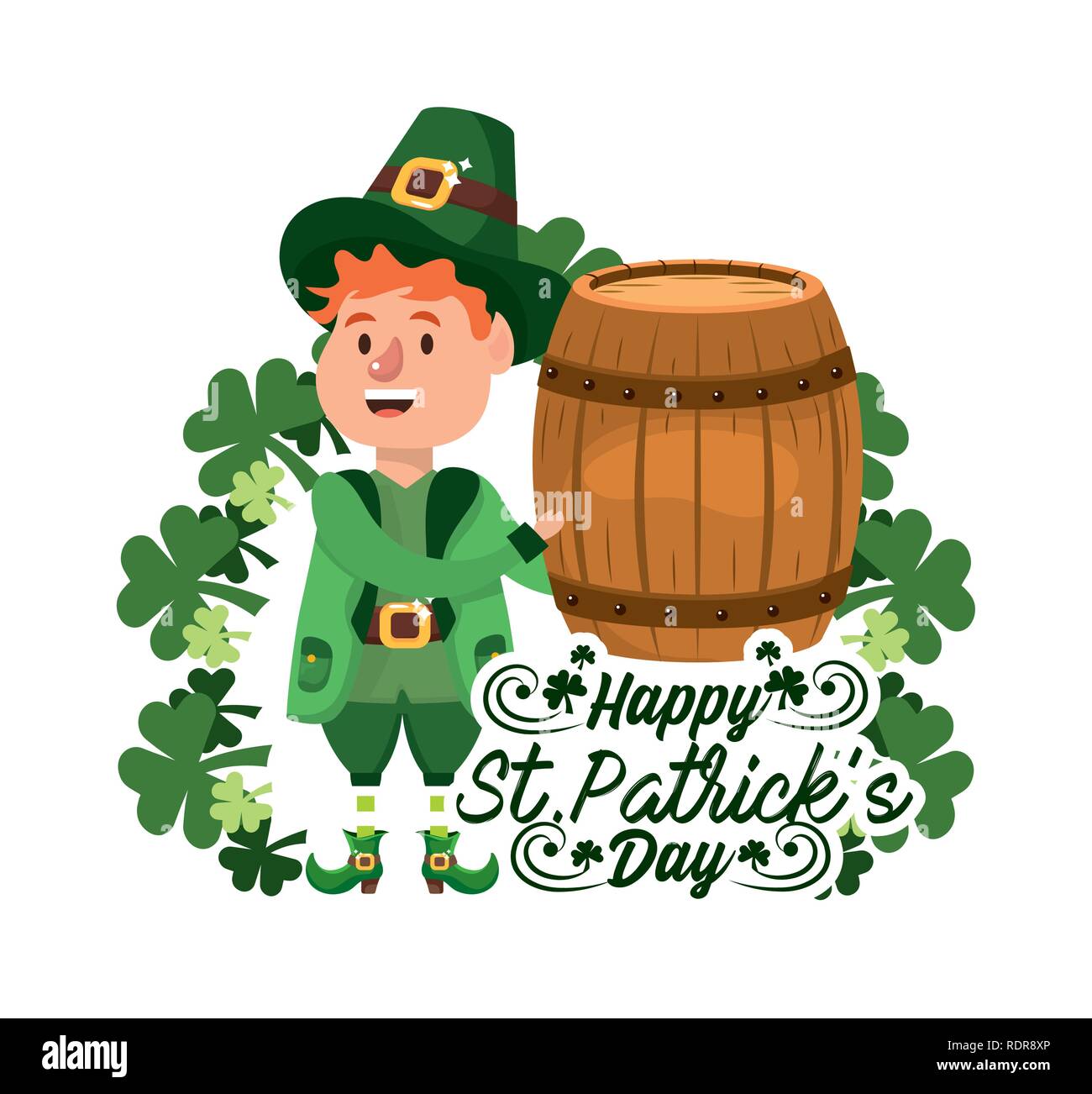 happy st patrick man with barrel and clovers Stock Vector Image & Art ...