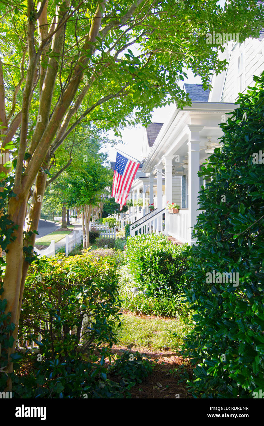 Patriotic Neighborhood with American Flags Stock Photo - Alamy
