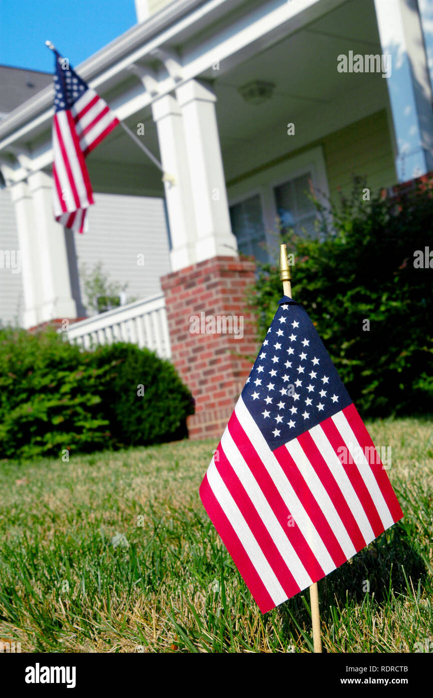 Front Porch with an American Flag Stock Photo - Alamy