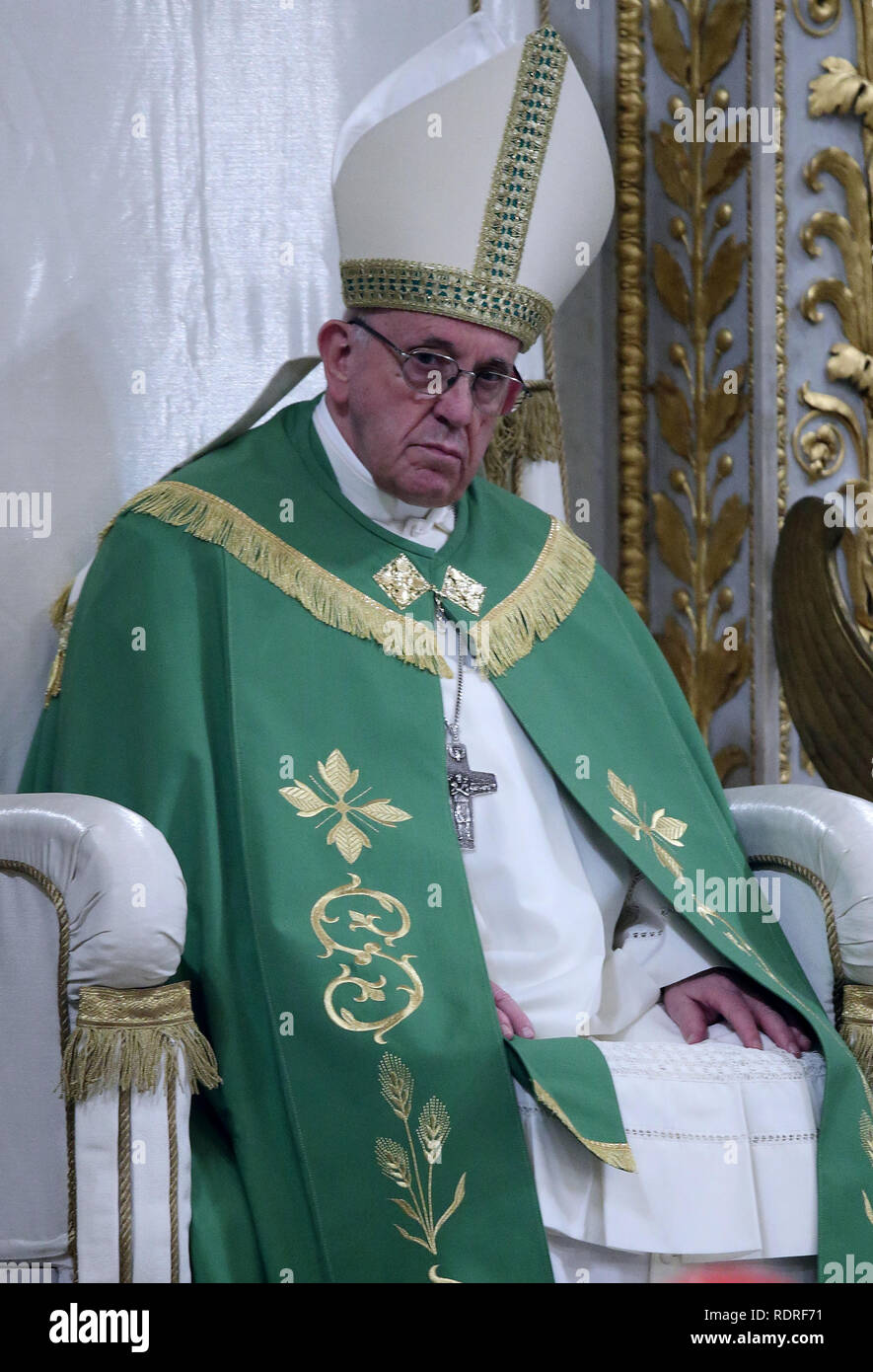 Rome, Italy. 18th Jan, 2019. POPE FRANCIS leads Vespers in St. Paul ...