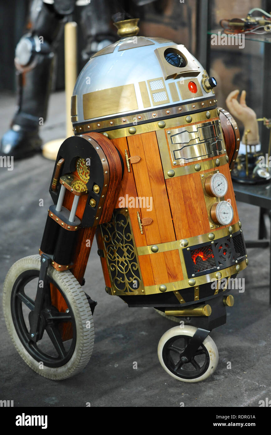 Alexandra Palace, London, UK. 18th Jan 2019. A steampunk version of R2 ...