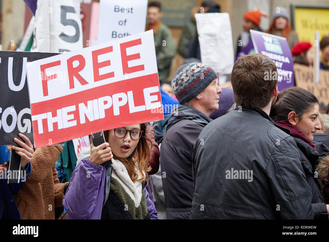 London, UK. - Jan 19, 2019: A placard displayed by a protestor during ...
