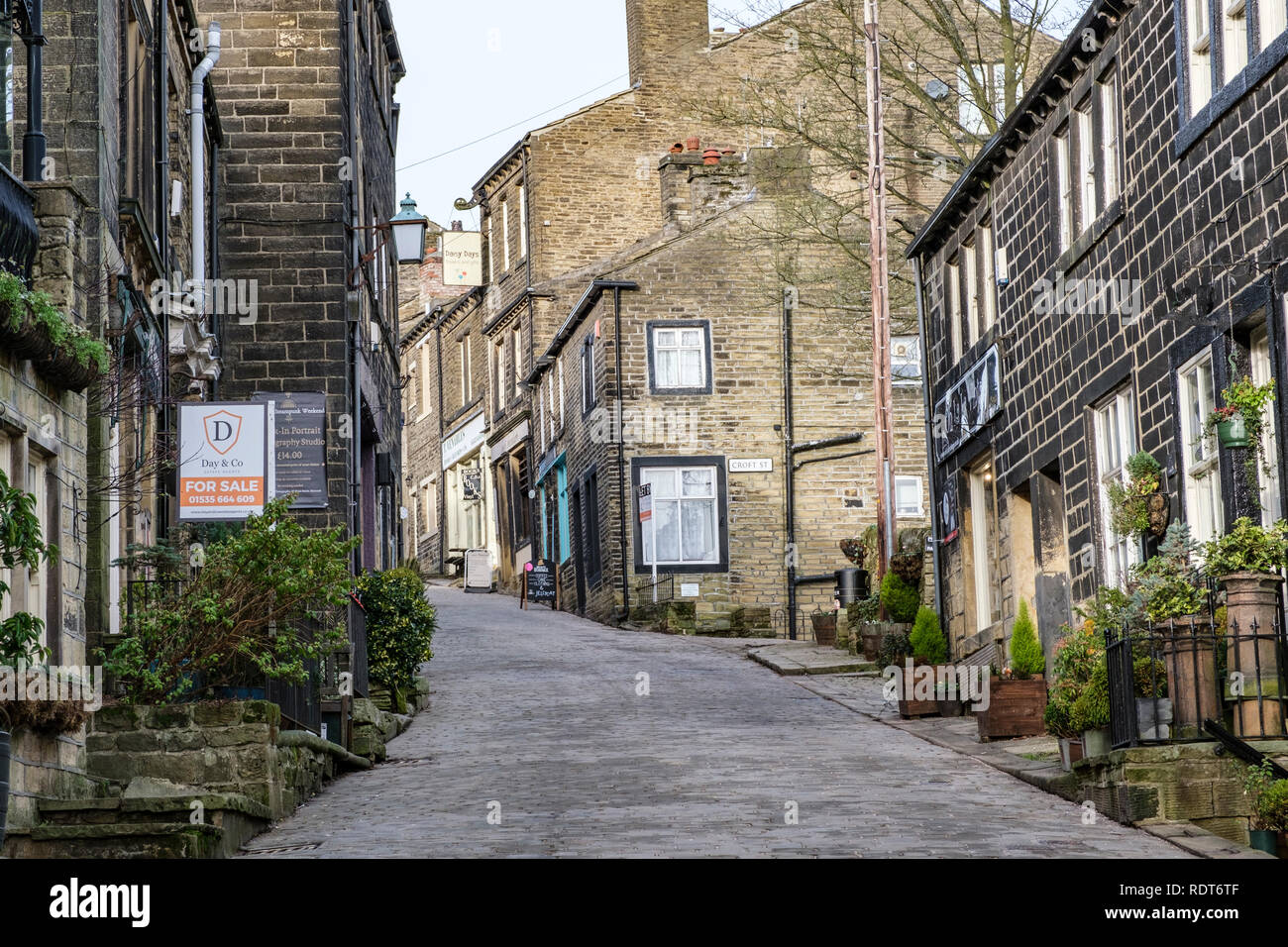 Main Street in the village of Haworth, near Keighley and Bradford, West ...
