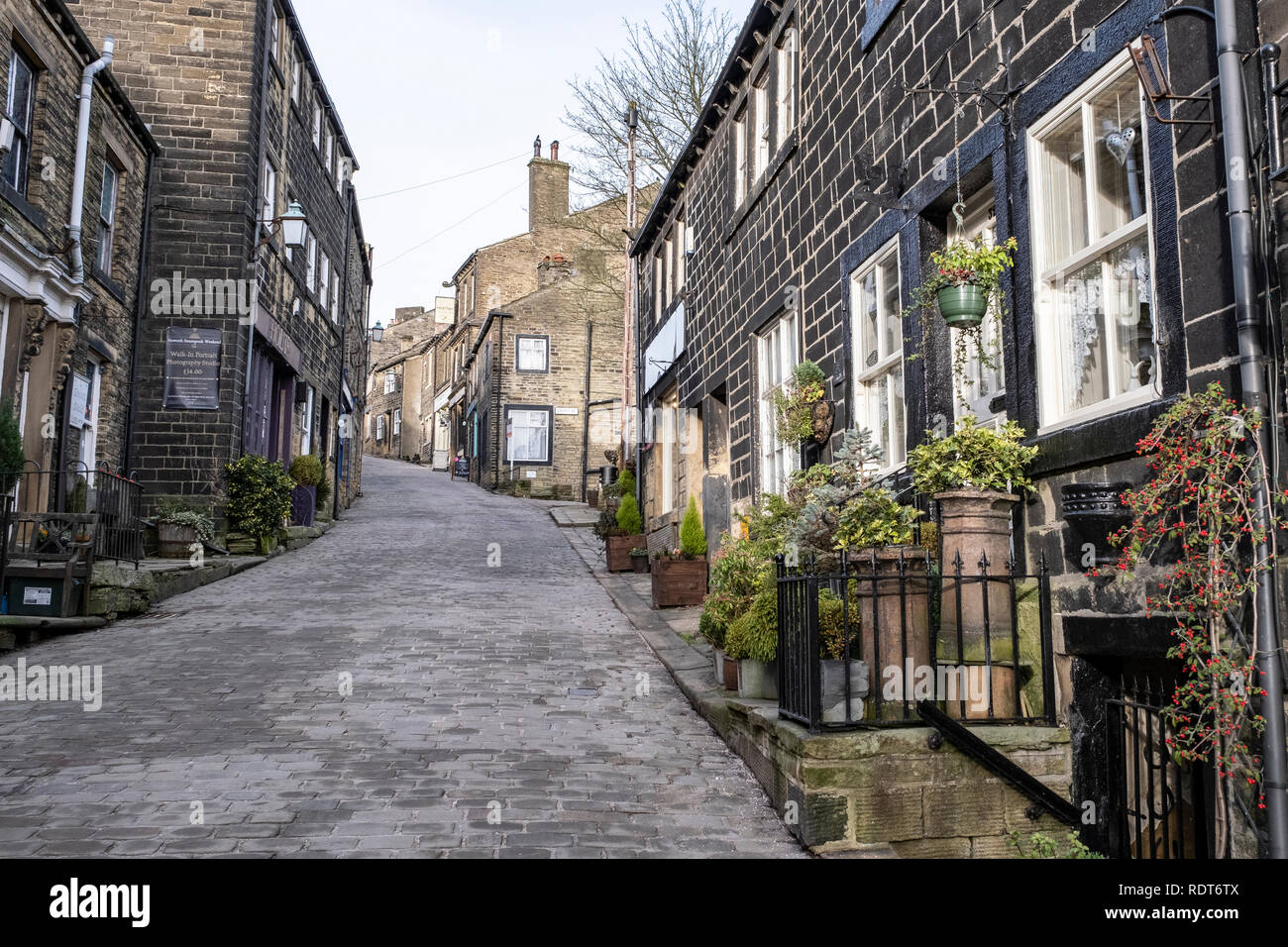 Main Street in the village of Haworth, near Keighley and Bradford, West ...