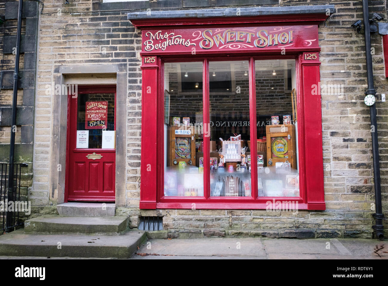 Mrs Beightons Sweet Shop on Main Street in the village of Haworth, near ...