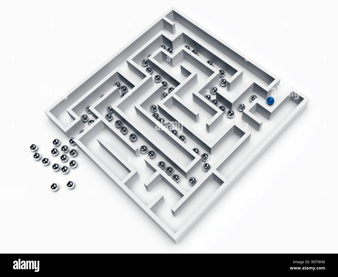 Leadership concept with a group of chrome steel balls in the maze Stock ...