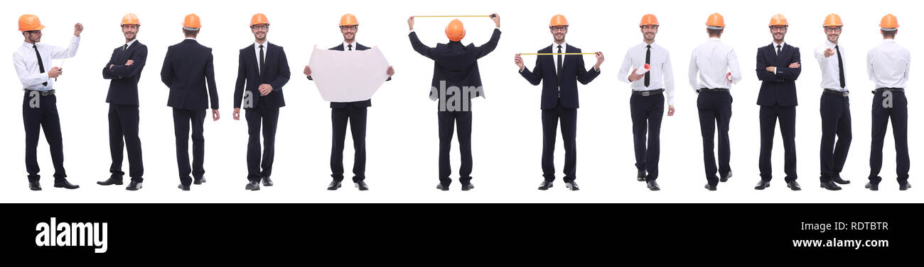panoramic photo collage engineer architect isolated on white background ...