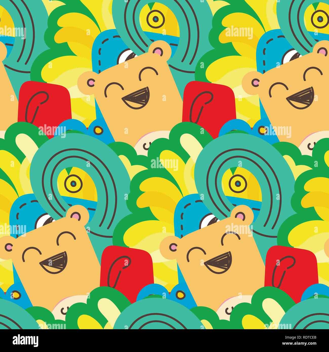 Seamless vector pattern with cute cartoon monsters and beasts. Nice for ...