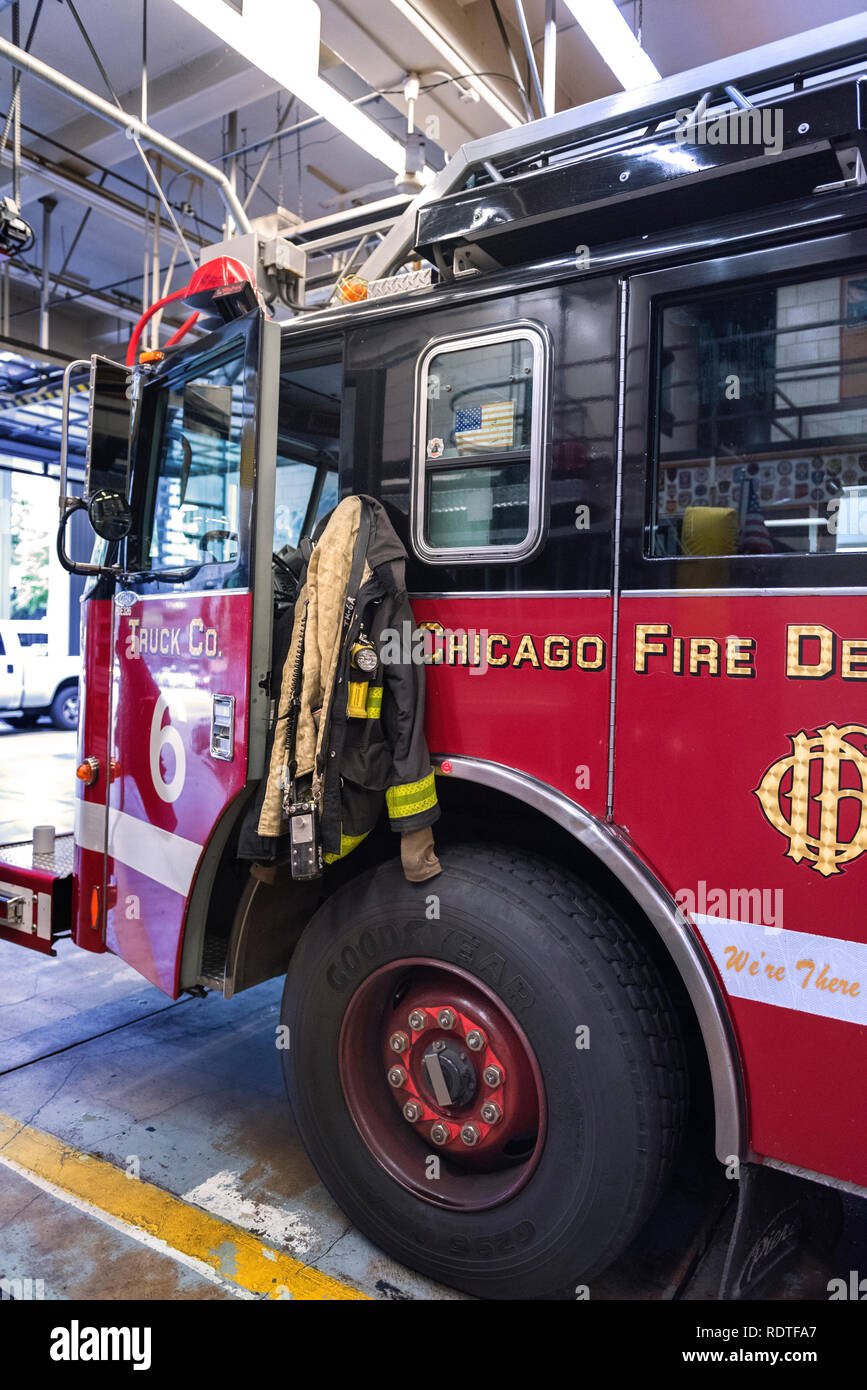 CHICAGO, ILLINOIS, USA - OCTOBER 10, 2018: The fireman's clothes by the ...