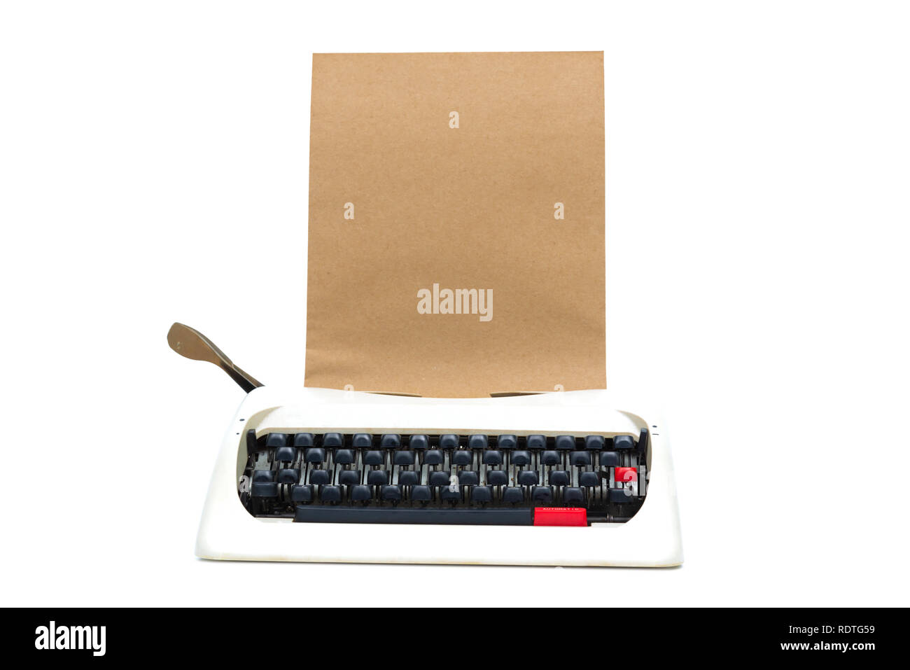Retro typewriter with blank paper sheet on white background Stock Photo ...