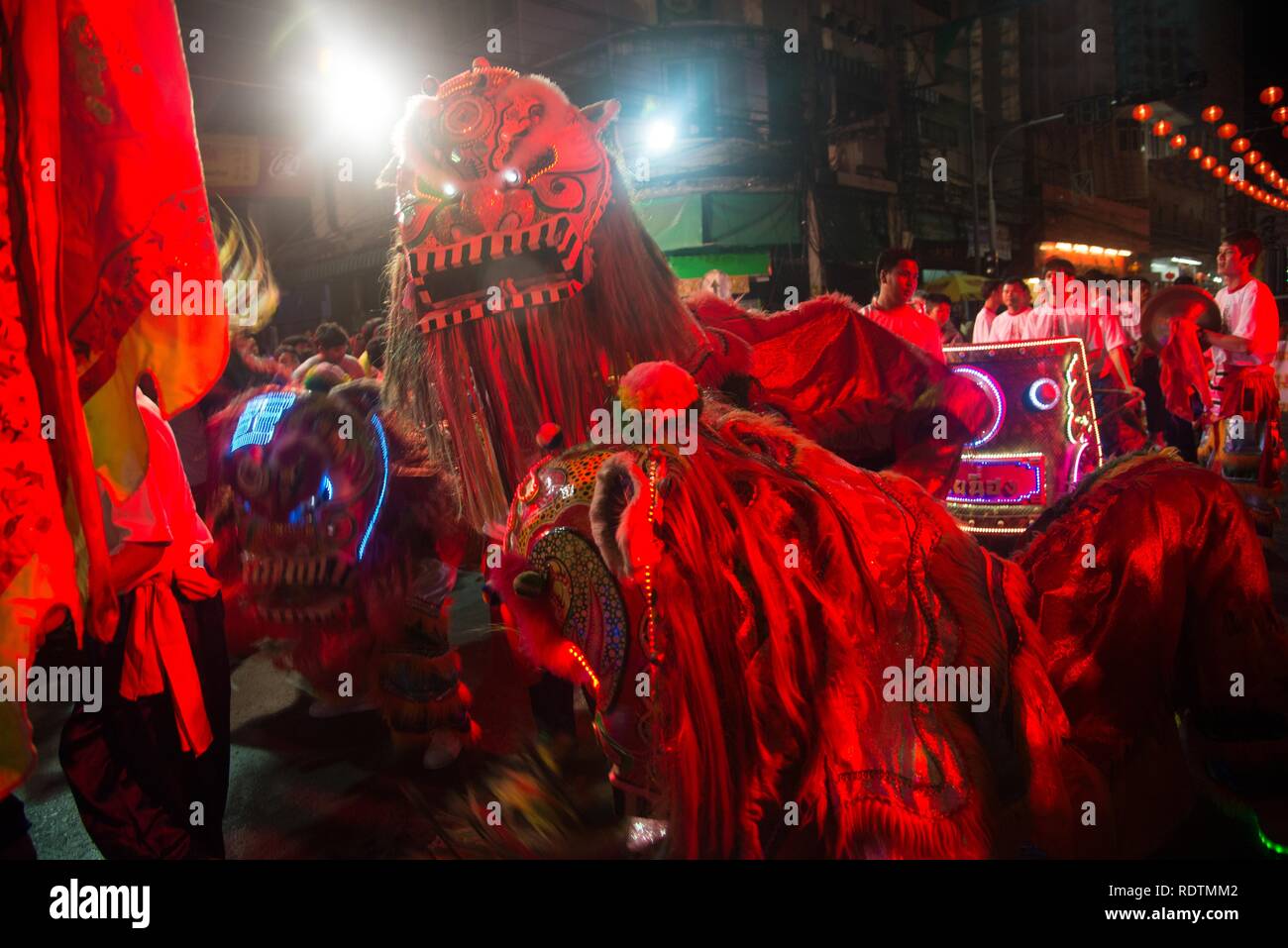 The Hainan tiger is parade dancing at night in Chinese New Year ...