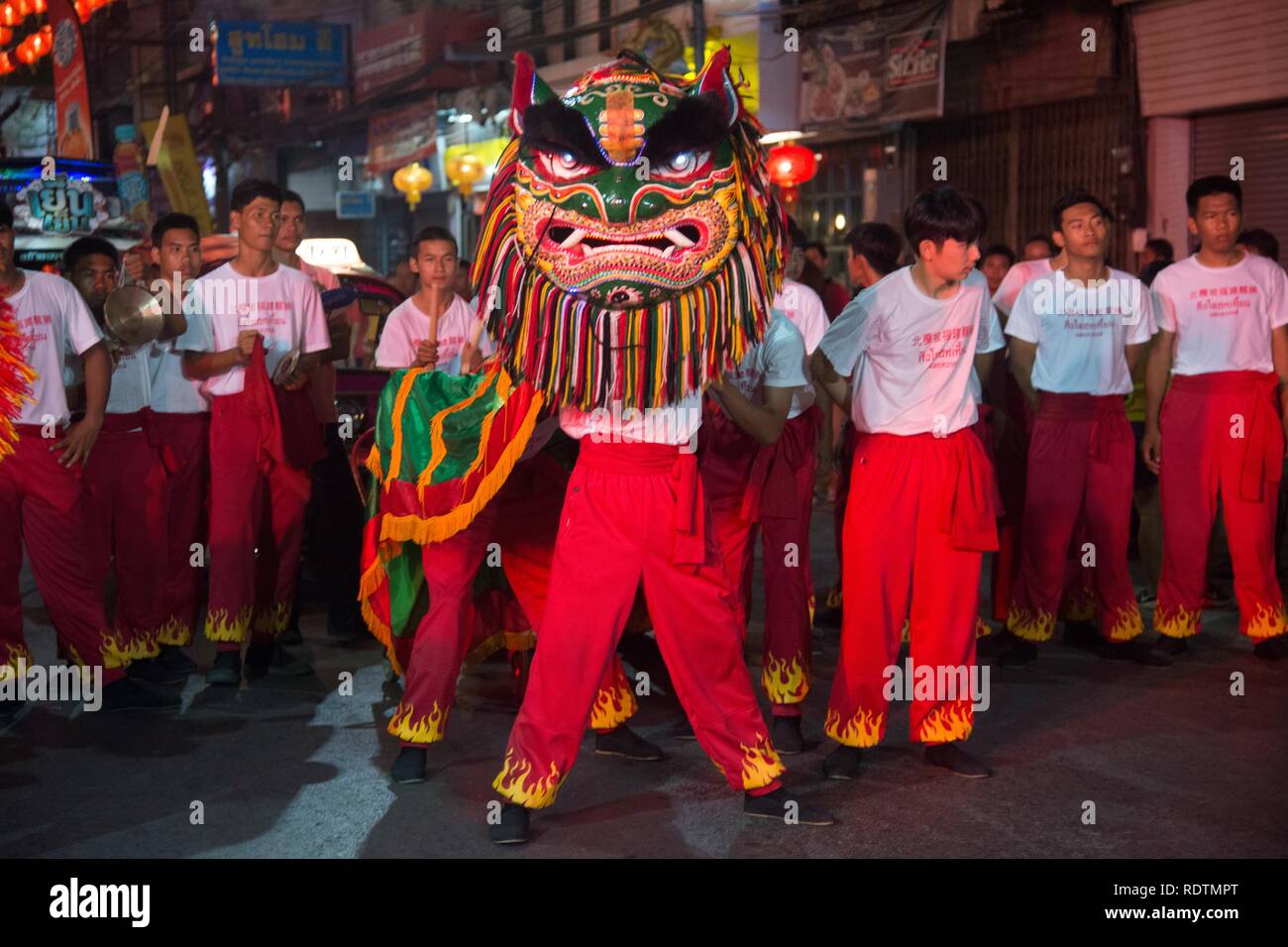 The Hainan tiger is parade dancing at night in Chinese New Year ...