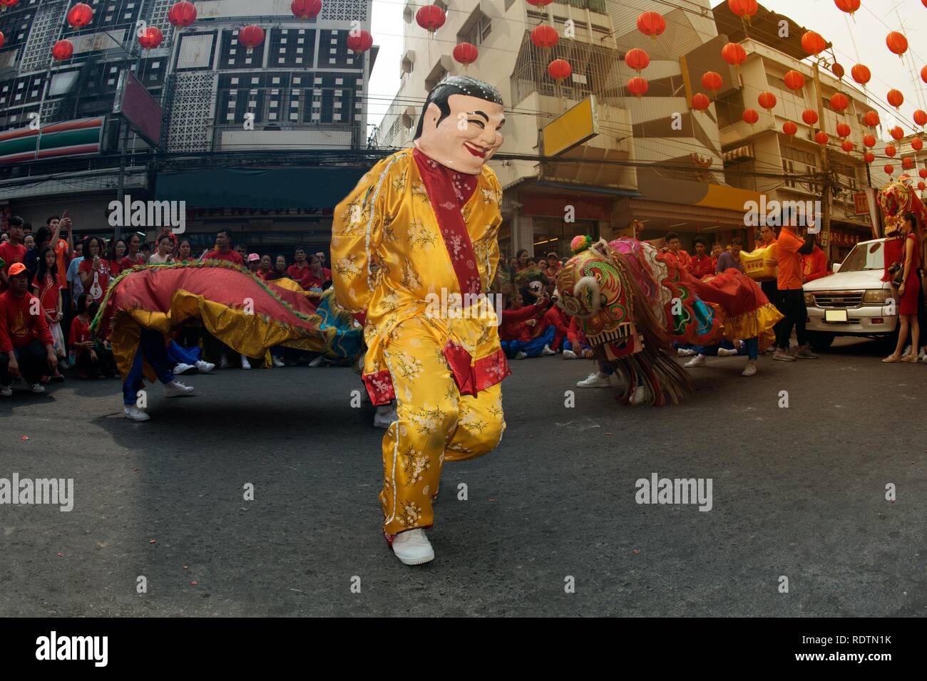 The Hainan tiger is dancing in Chinese New Year celebration in Thailand ...