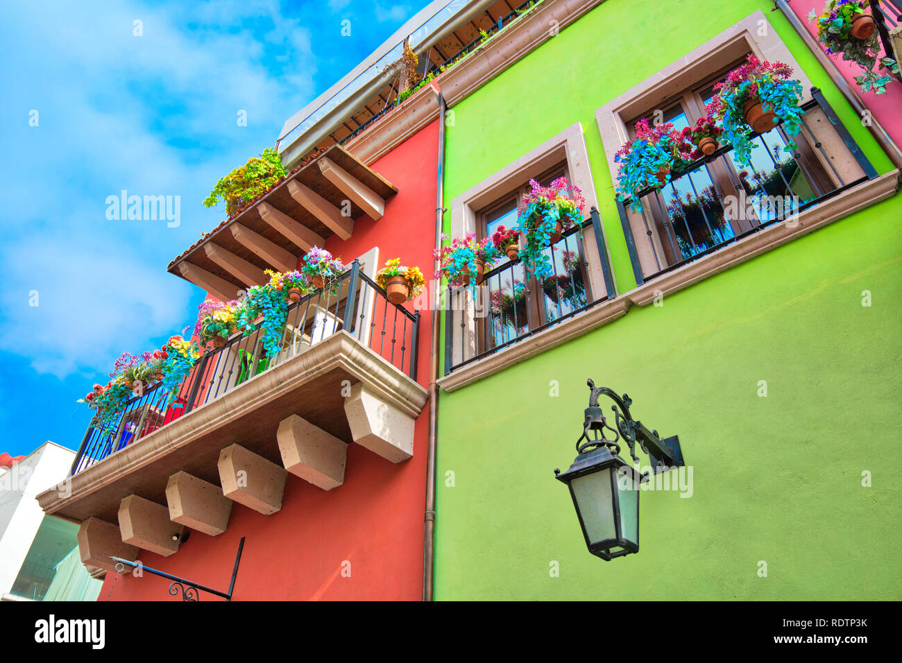 Monterrey, colorful historic buildings in the center of the old city ...
