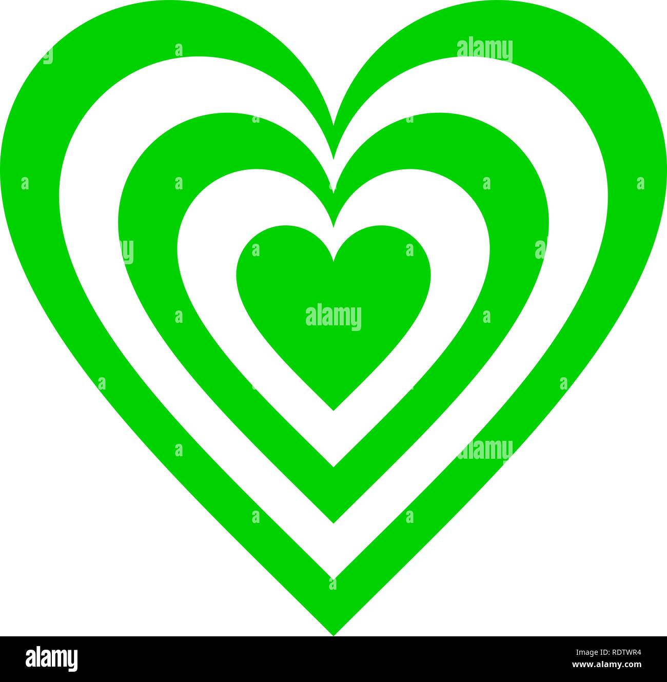 Heart target symbol icon - green simple, isolated - vector illustration ...