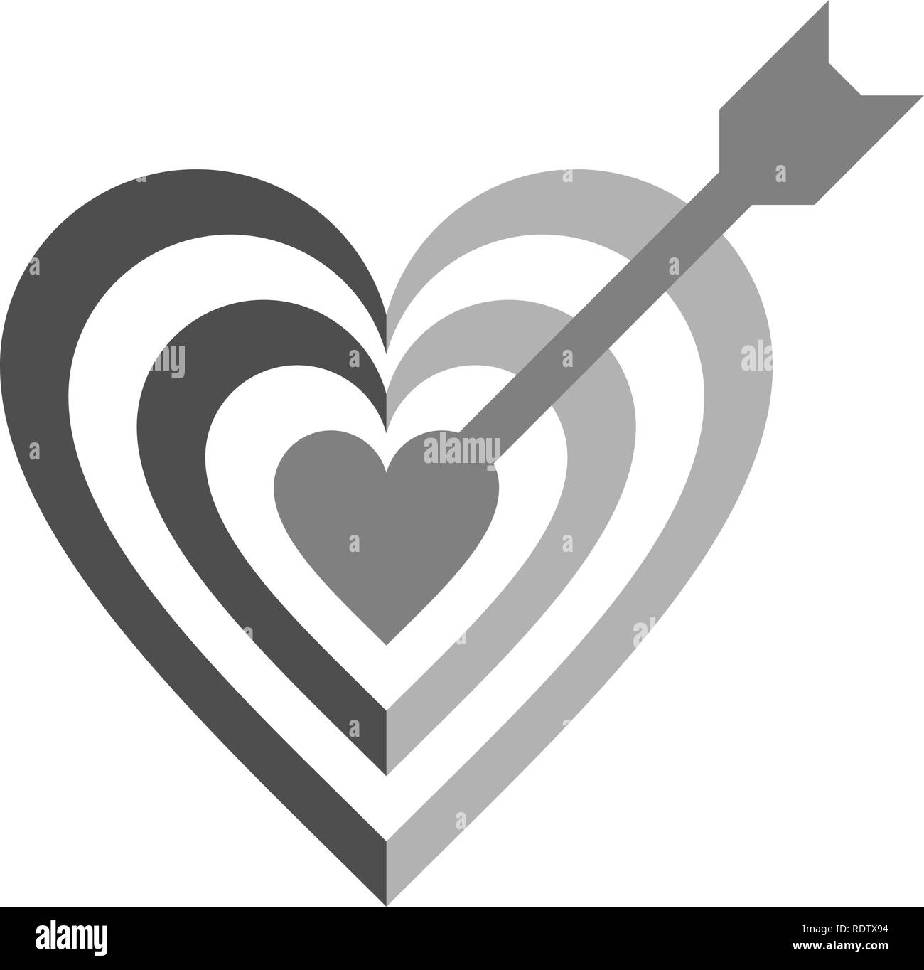 Heart target with arrow symbol icon - medium gray simple, isolated ...