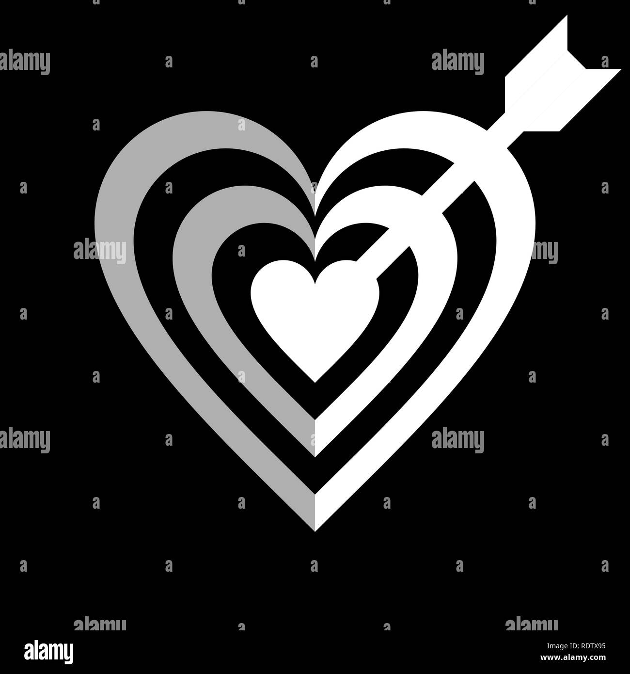 Heart target with arrow symbol icon - white simple, isolated - vector ...