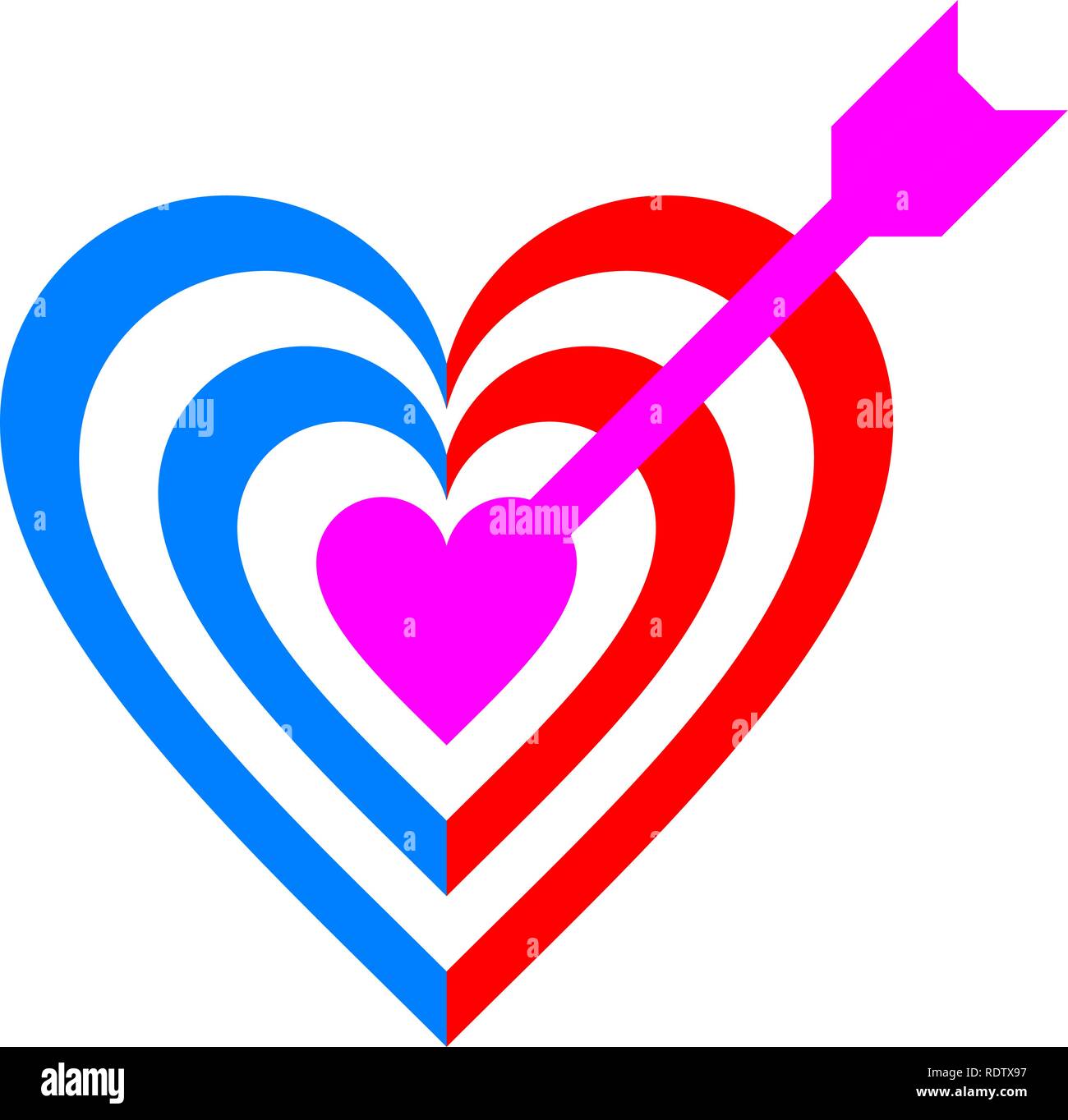 Heart target with arrow symbol icon - red blue simple, isolated ...