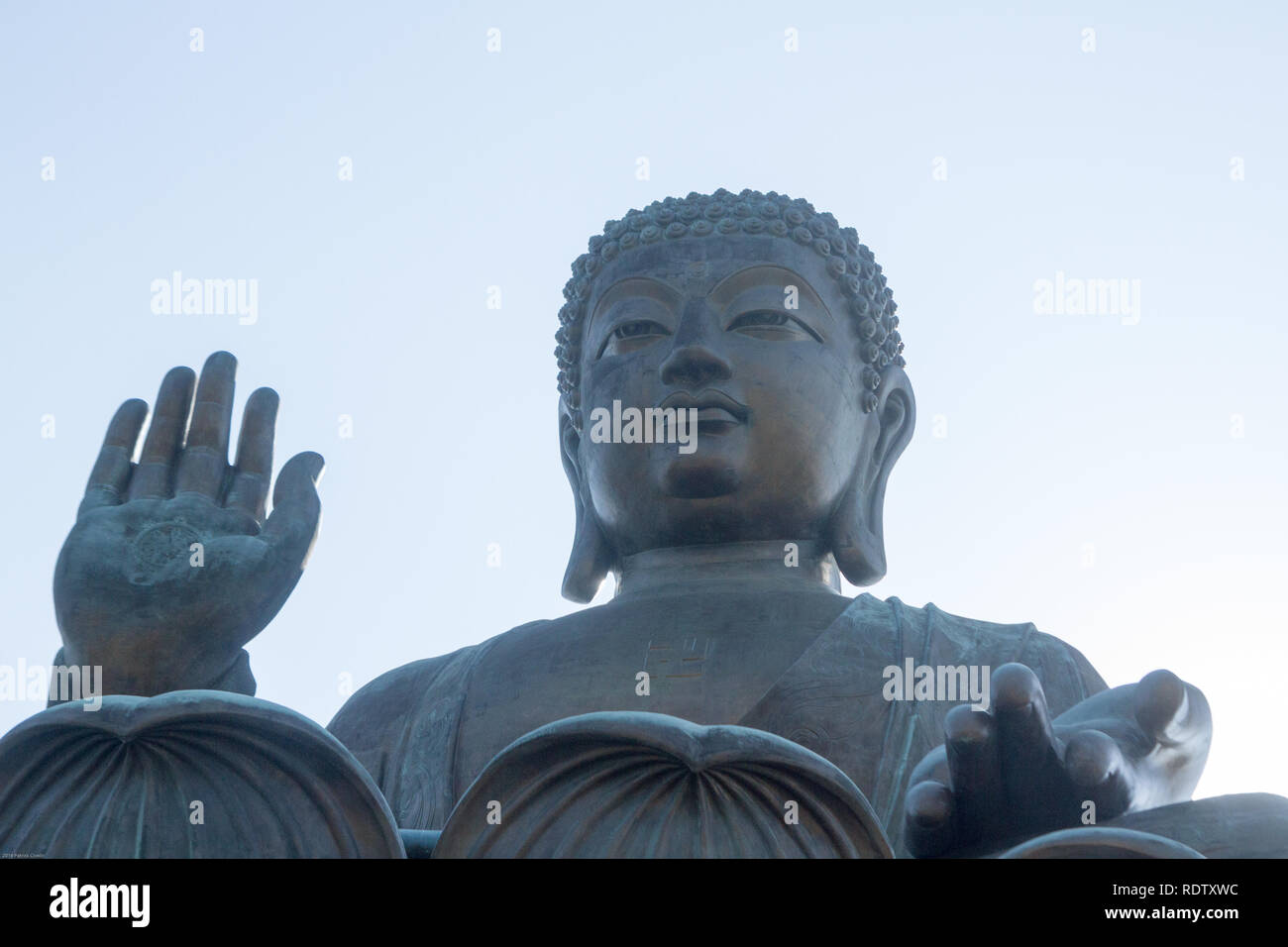 Closeup horizontal photo of the seated, bronze, Tian Tan (Big) Buddha ...