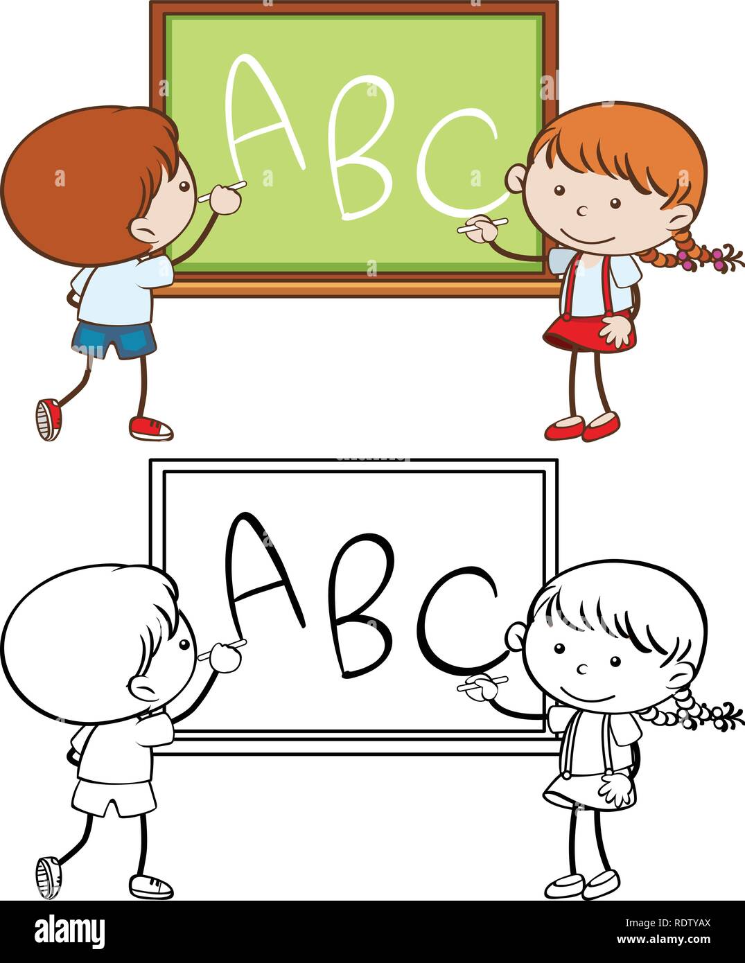 Doodle boy and girl with board illustration Stock Vector Image & Art ...