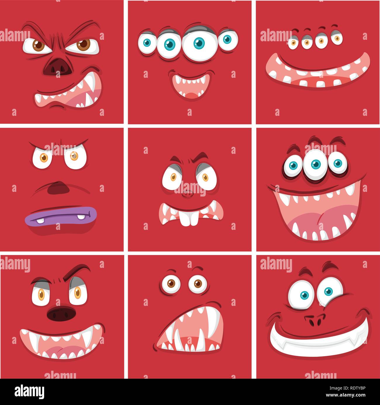 Set of red monster face illustration Stock Vector Image & Art - Alamy