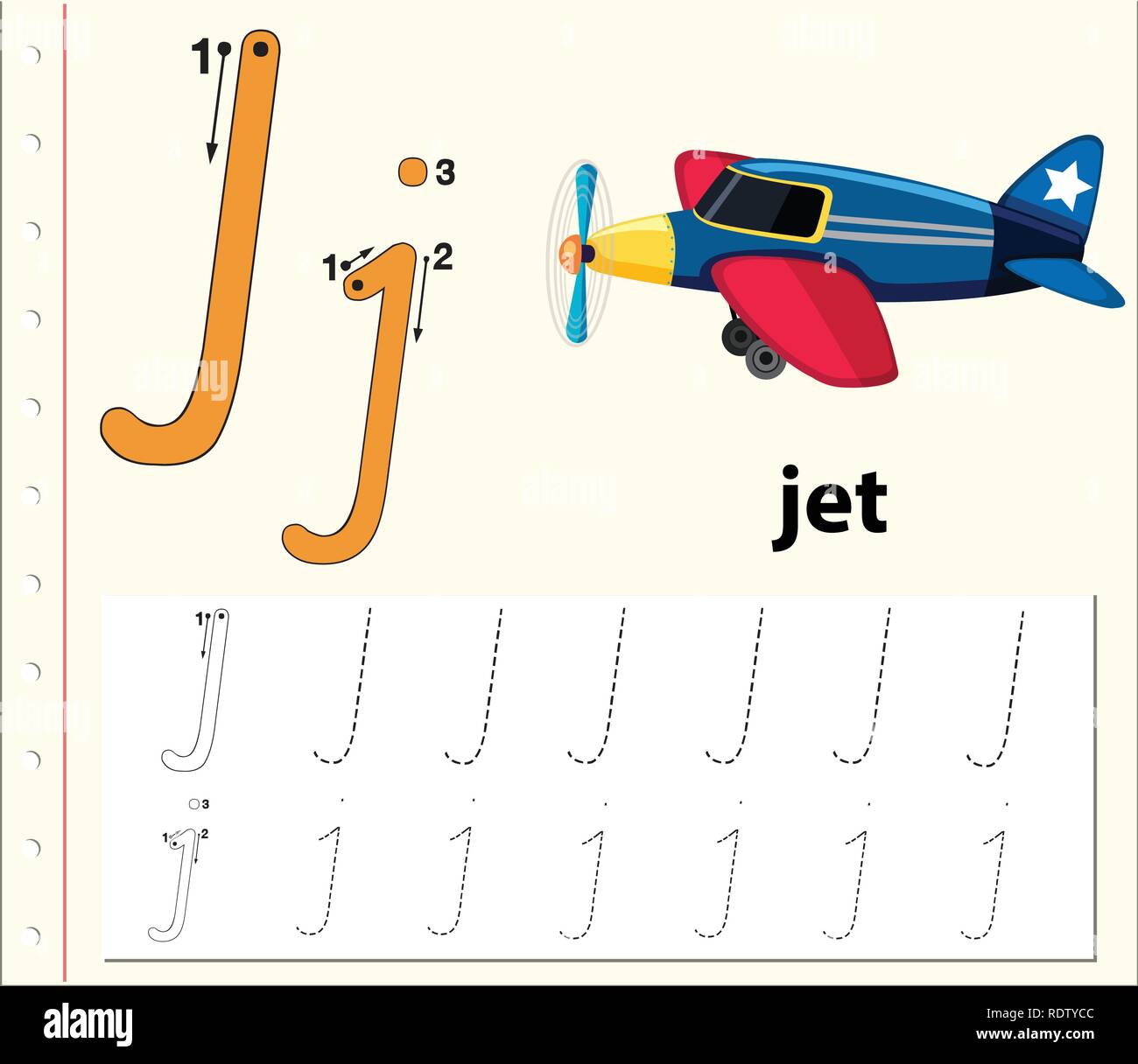 Letter J tracing alphabet worksheets illustration Stock Vector Image ...