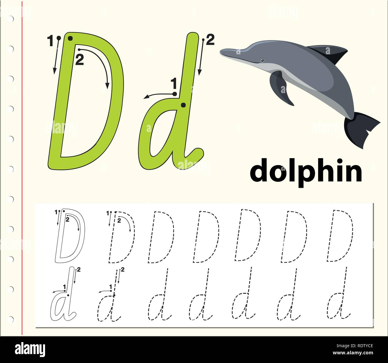 Letter D tracing alphabet worksheets illustration Stock Vector Image ...