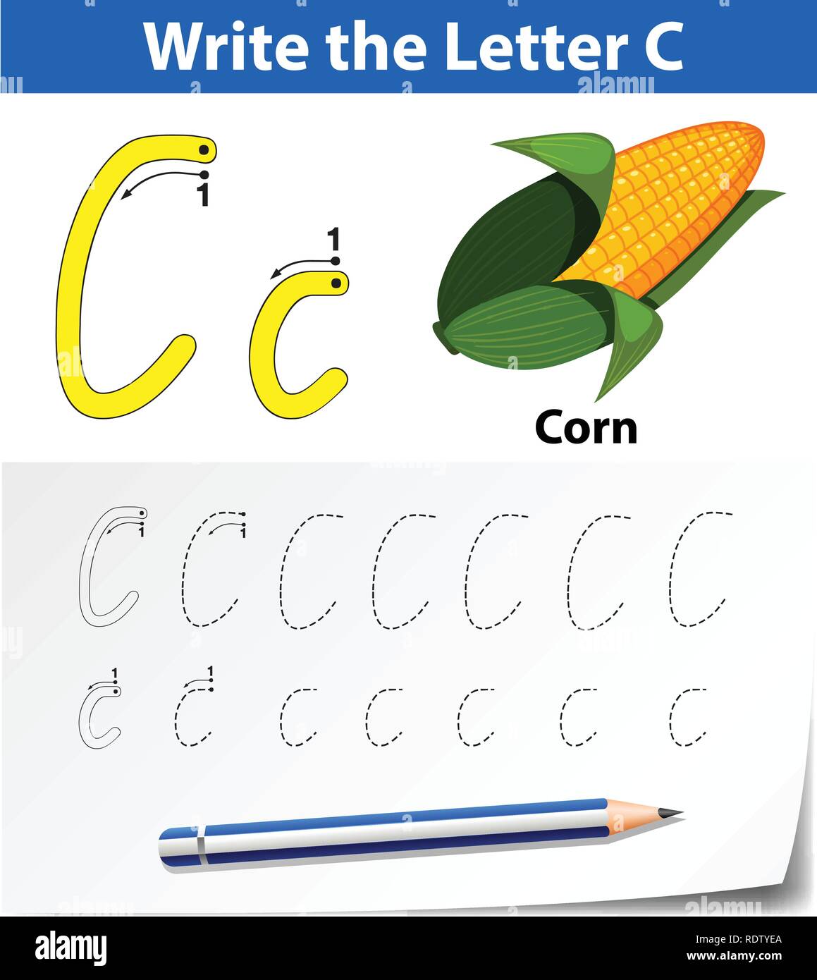 Letter C tracing alphabet worksheets illustration Stock Vector Image ...