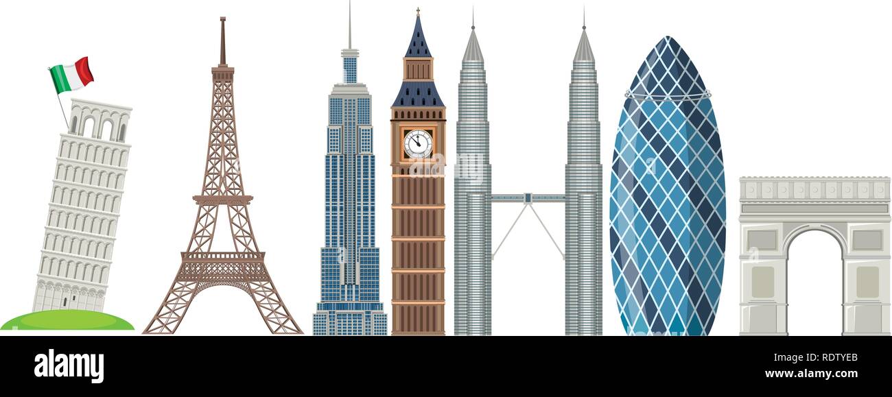 Set of world famous landmark illustration Stock Vector Image & Art - Alamy