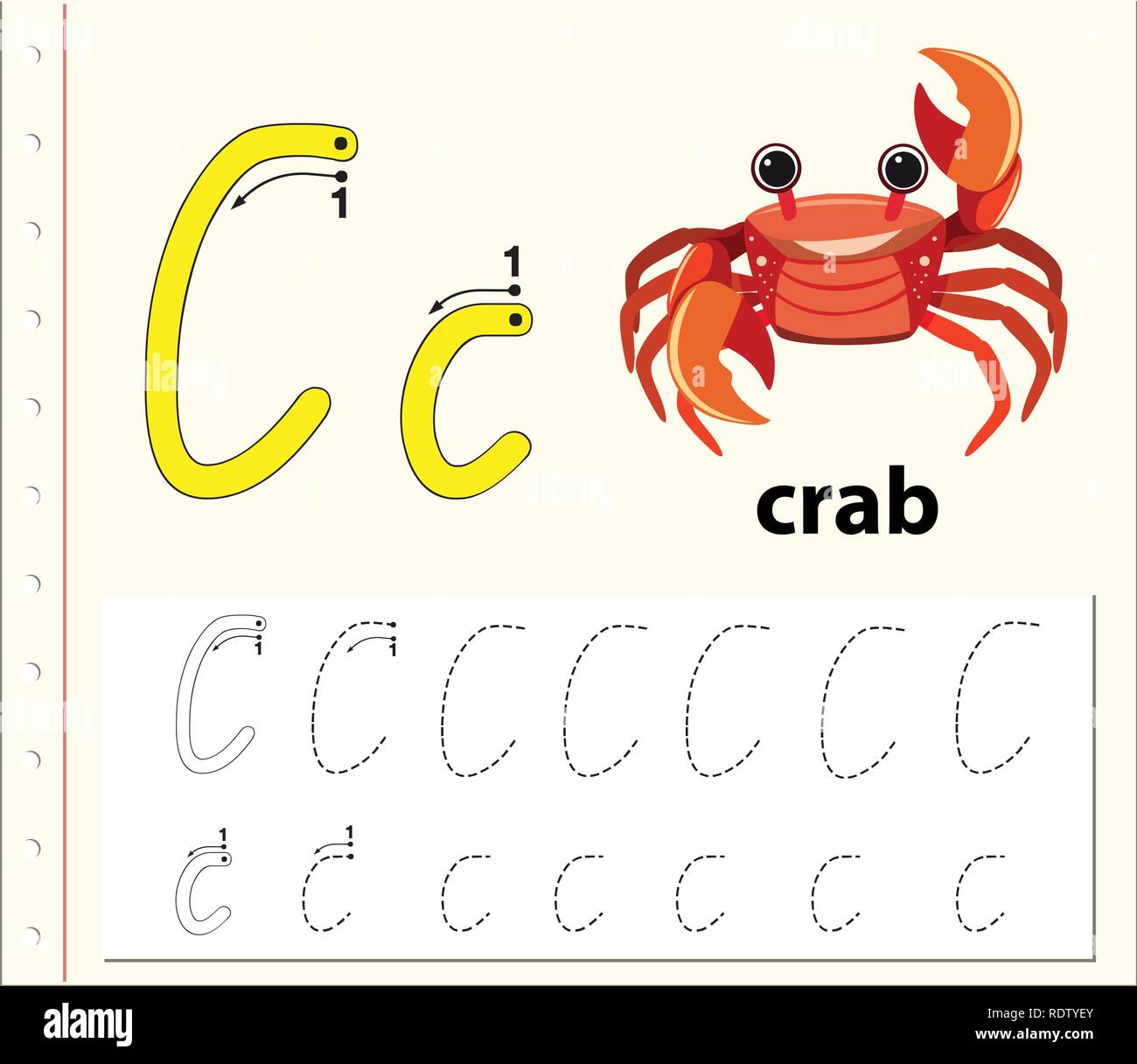 Letter C tracing alphabet worksheets illustration Stock Vector Image ...