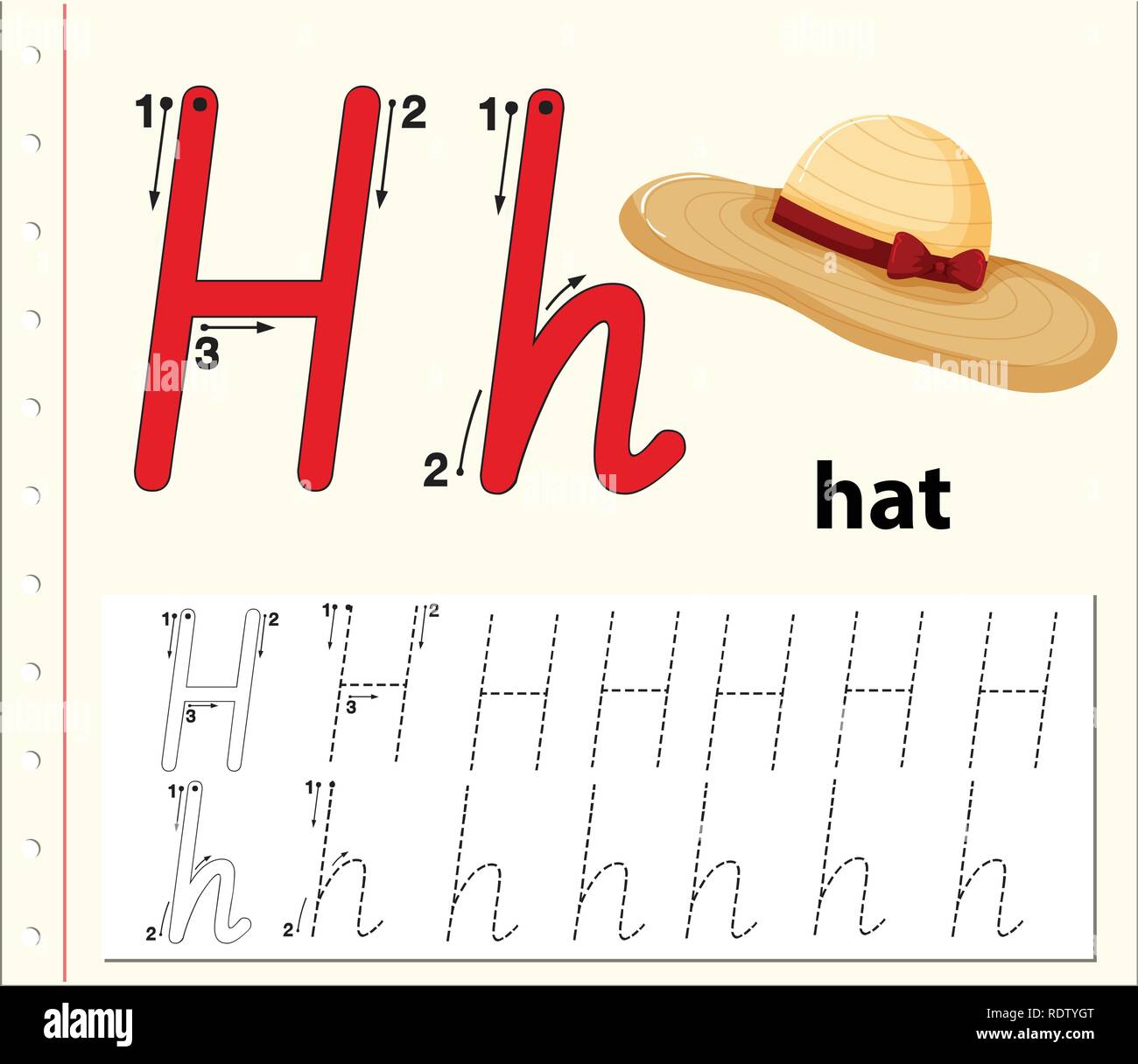 Letter H tracing alphabet worksheets illustration Stock Vector Image ...