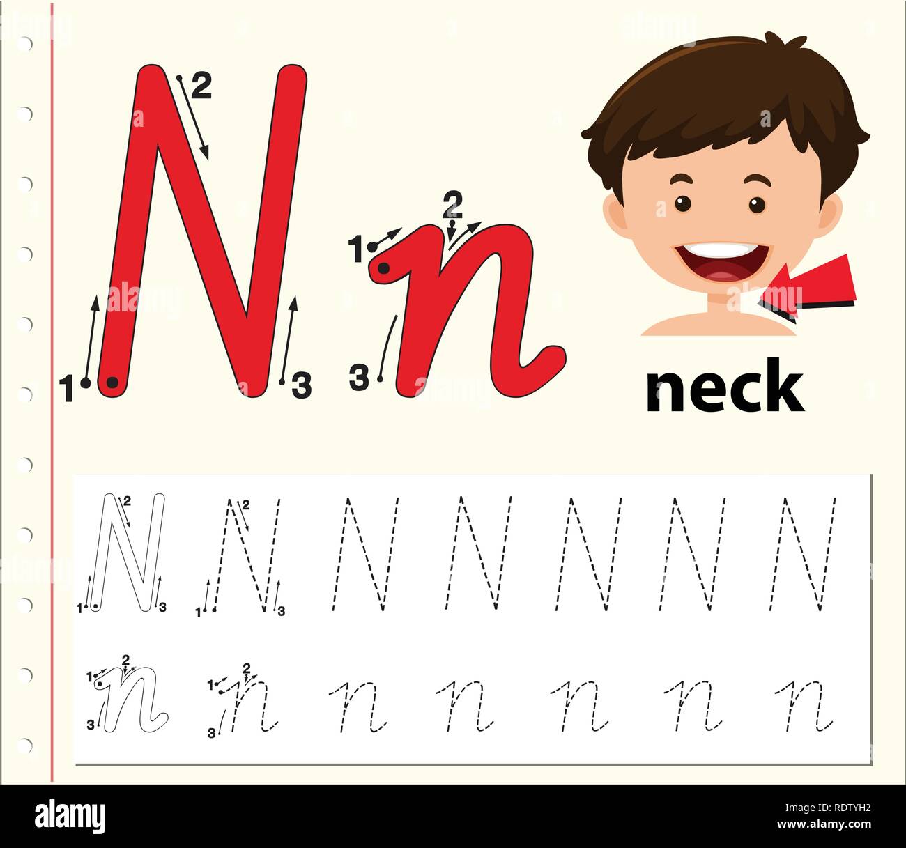 Letter N tracing alphabet worksheets illustration Stock Vector Image ...