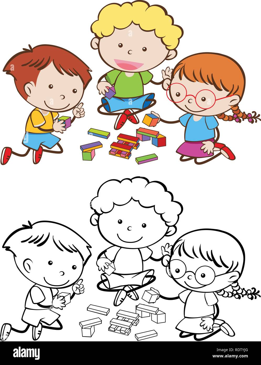 Doodle children playing character illustration Stock Vector Image & Art ...