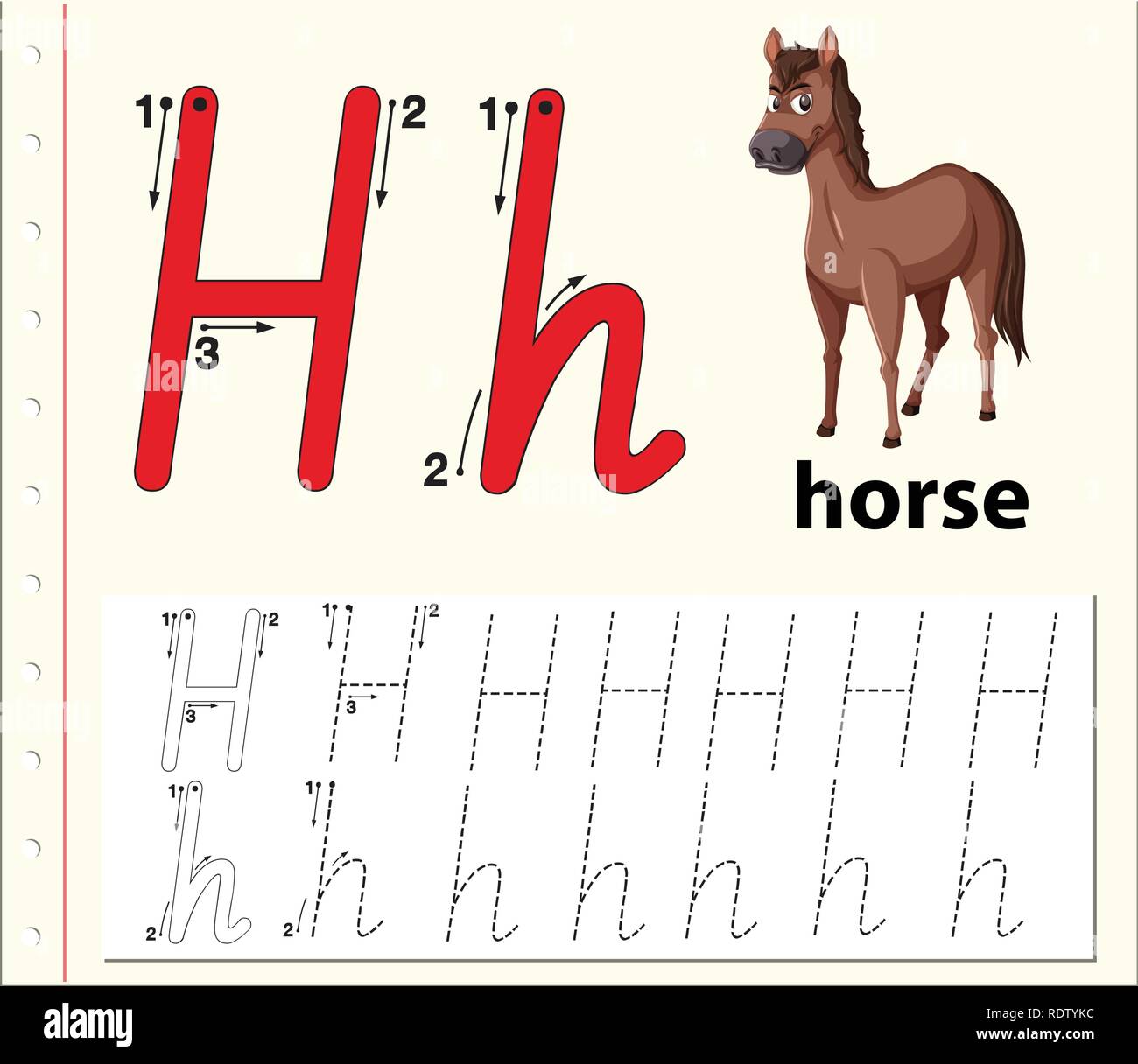 Letter H tracing alphabet worksheets illustration Stock Vector Image ...