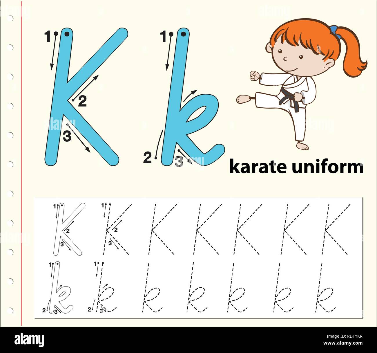 Letter K tracing alphabet worksheets illustration Stock Vector Image ...