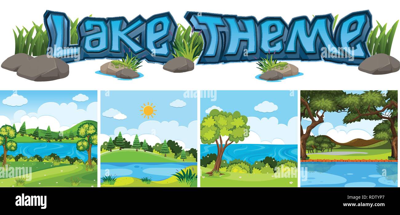 Set of lake background illustration Stock Vector Image & Art - Alamy