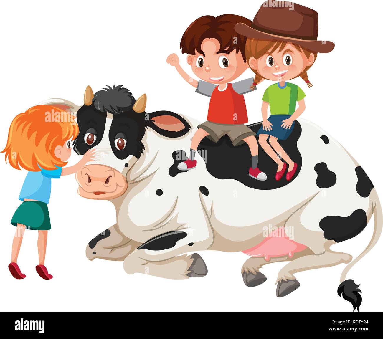 Children and cow on white background illustration Stock Vector Image ...