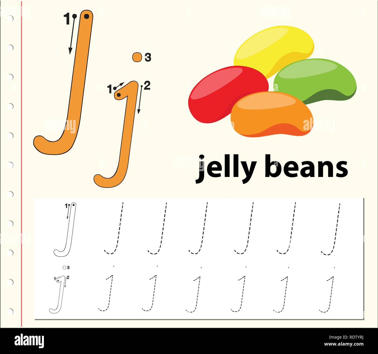 Letter J tracing alphabet worksheets illustration Stock Vector Image ...