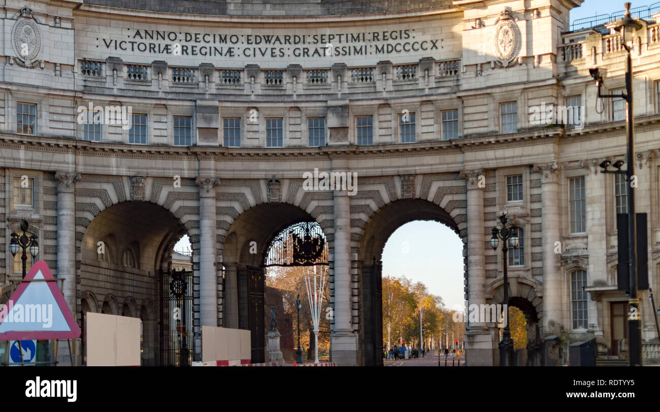Admiralty arch with three gates leading to palace in london uk Stock ...
