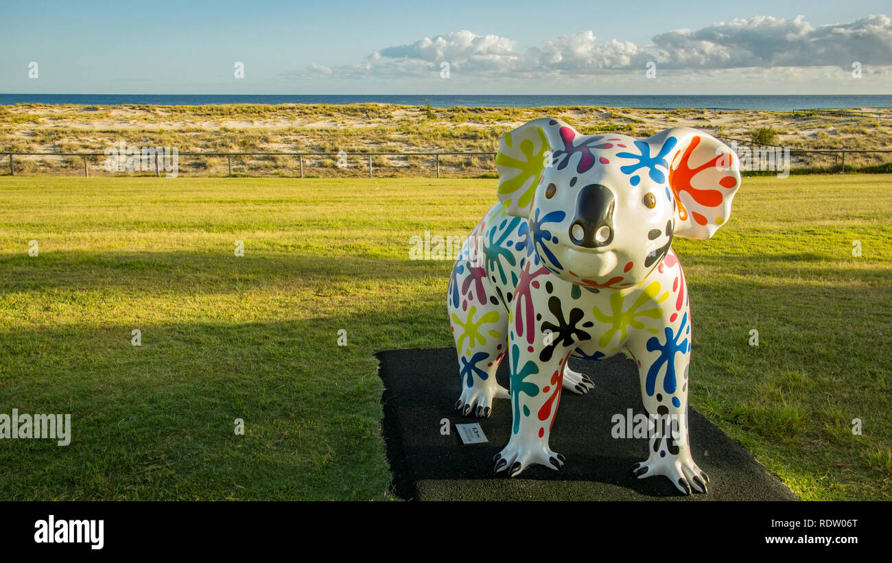 Beach entrance with colorful koala statue Gold Coast Queensland ...