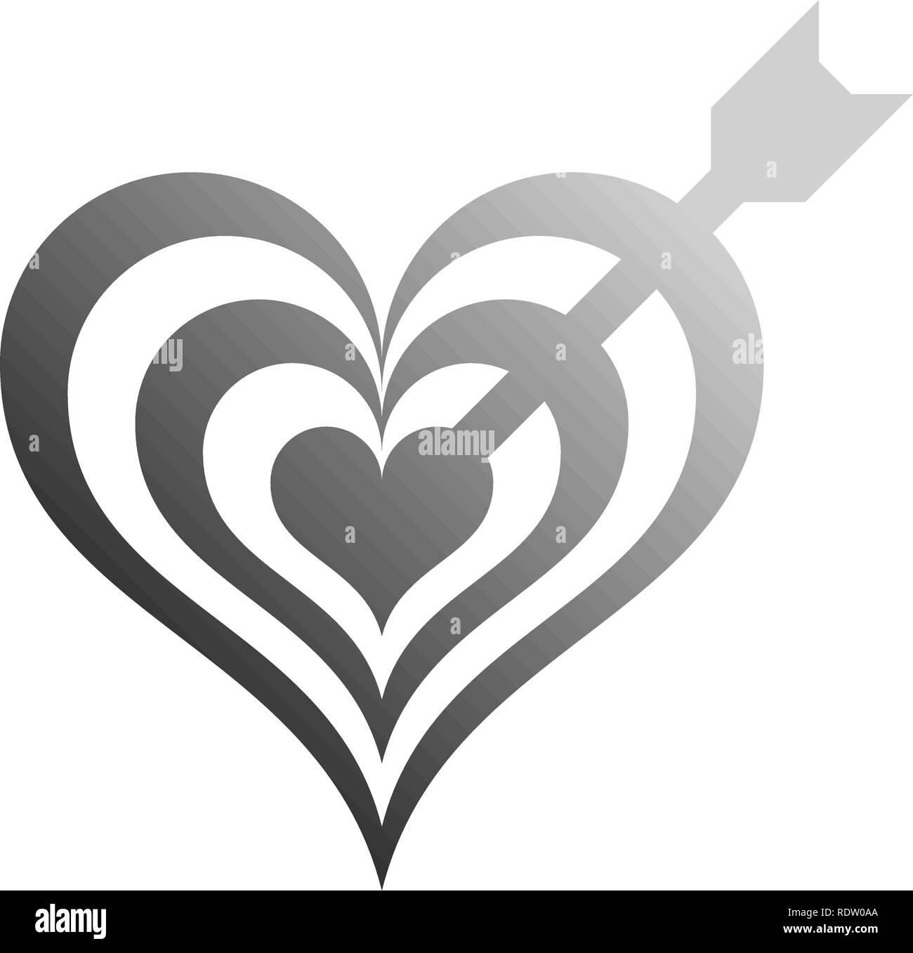Heart target with arrow symbol icon - medium gray gradient, isolated ...
