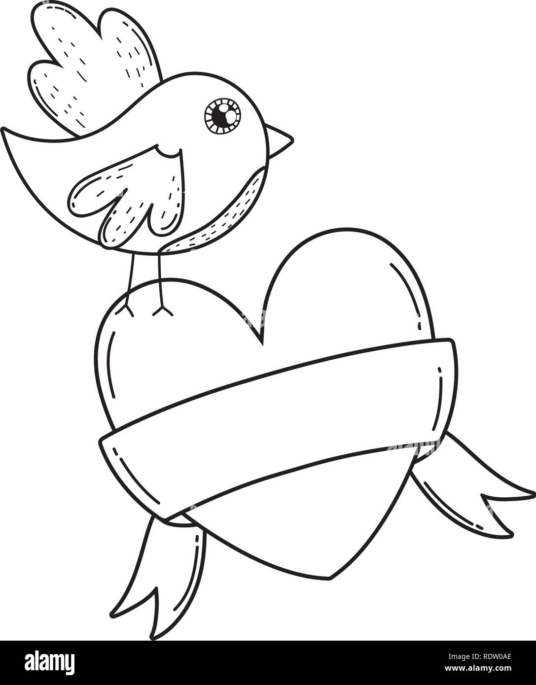 cute little bird with heart lovely character Stock Vector Image & Art ...