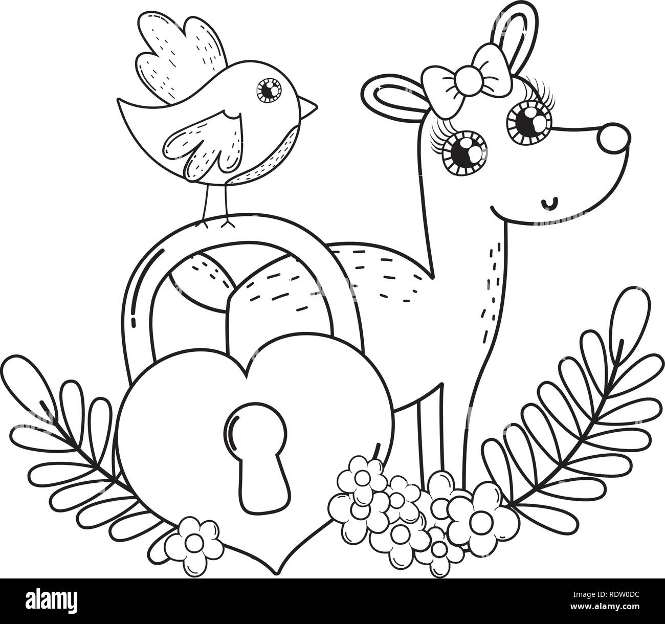 cute love female reindeer with heart padlock Stock Vector Image & Art ...