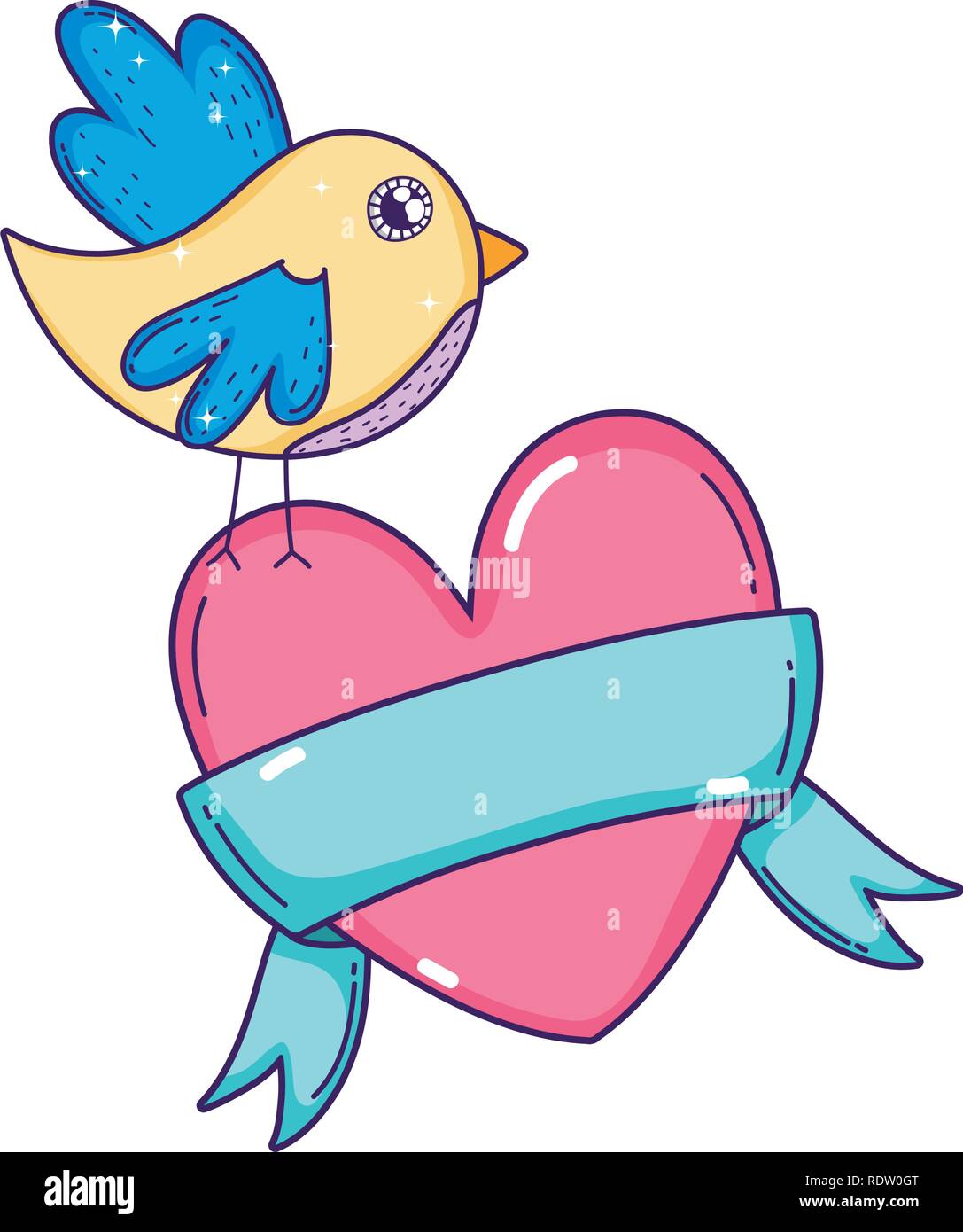 cute little bird with heart lovely character Stock Vector Image & Art ...