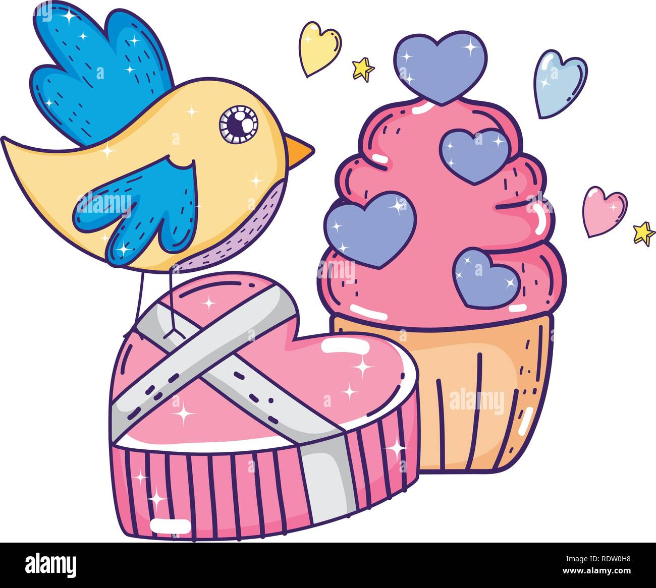cute little bird with sweet cupcake lovely character Stock Vector Image ...