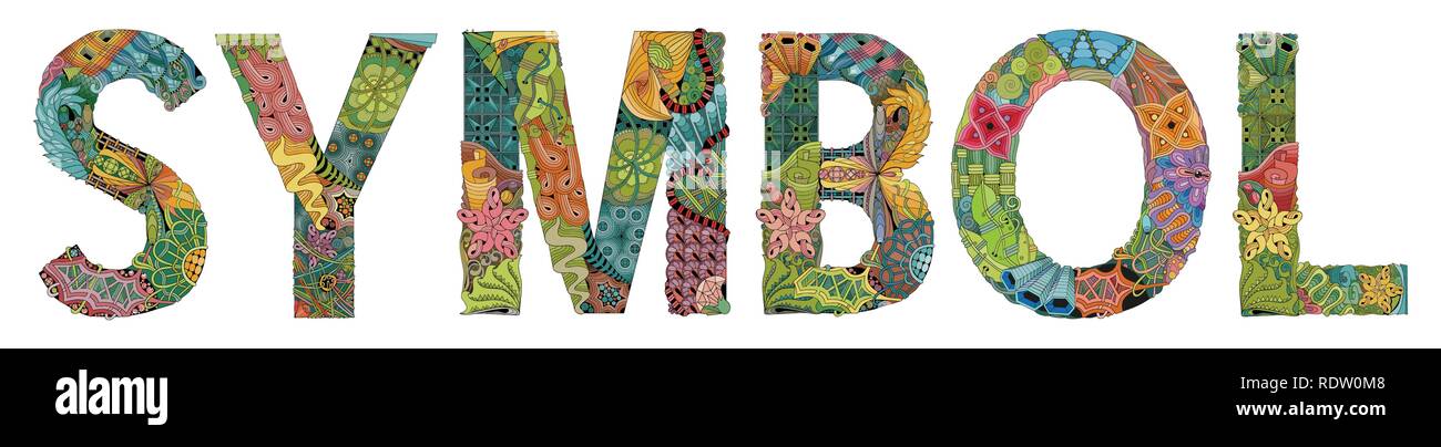 Hand-painted art design. Hand drawn illustration word SYMBOL for t ...