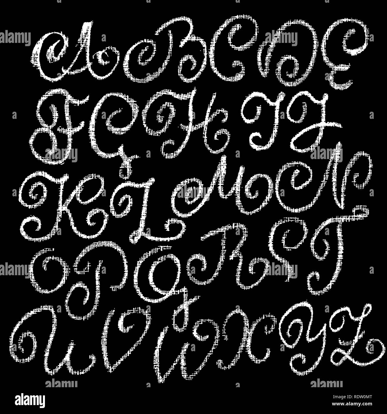 Chalk curly font. Grunge script on chalkboard. Vector calligraphy ...