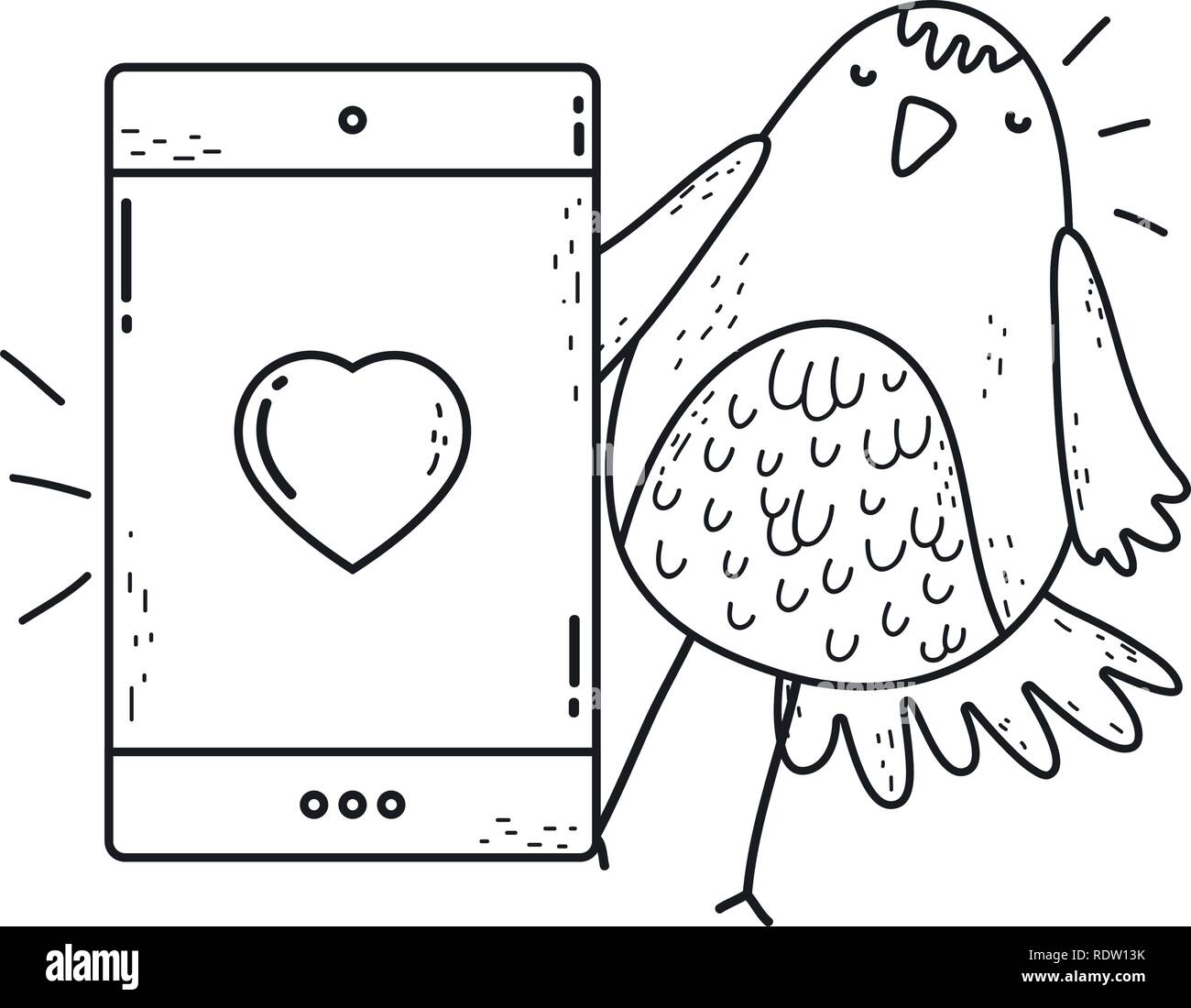 cute little bird with smartphone lovely character Stock Vector Image ...